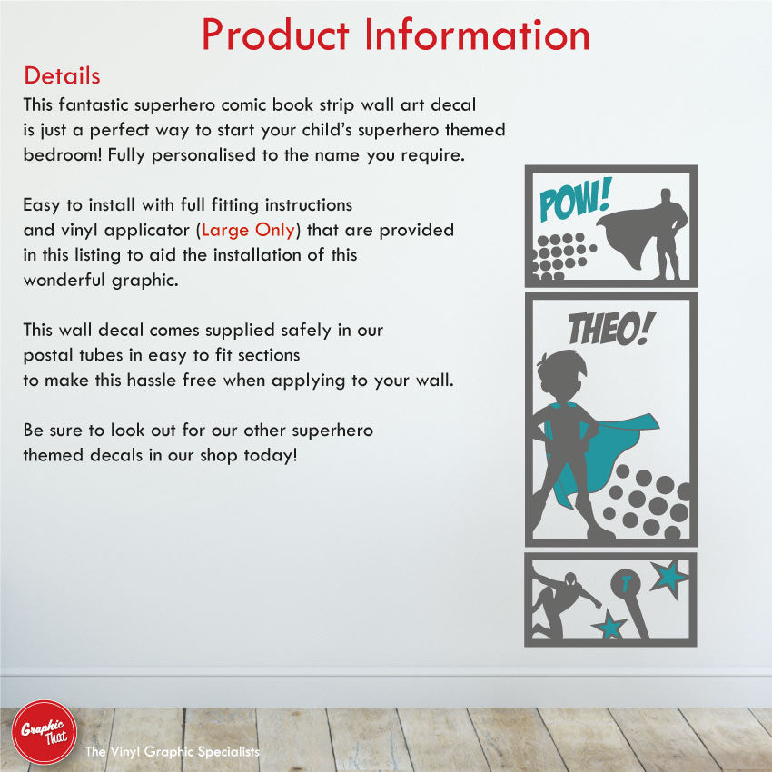Comic Strip Superhero Personalised Wall Decal – Graphic That