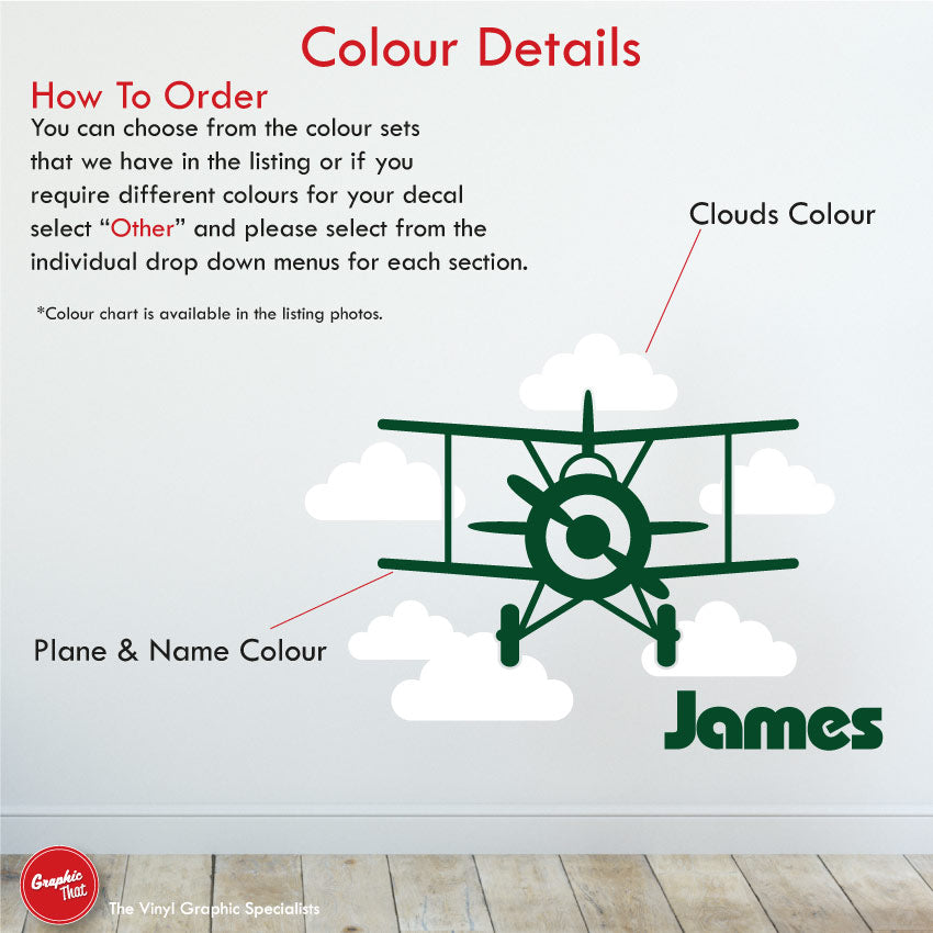 Biplane Personalised Wall Mural Sticker – Graphic That