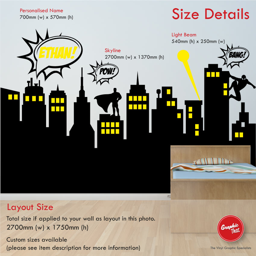 Superheroes Comic Book Skyline Wall Art Decal – Graphic That